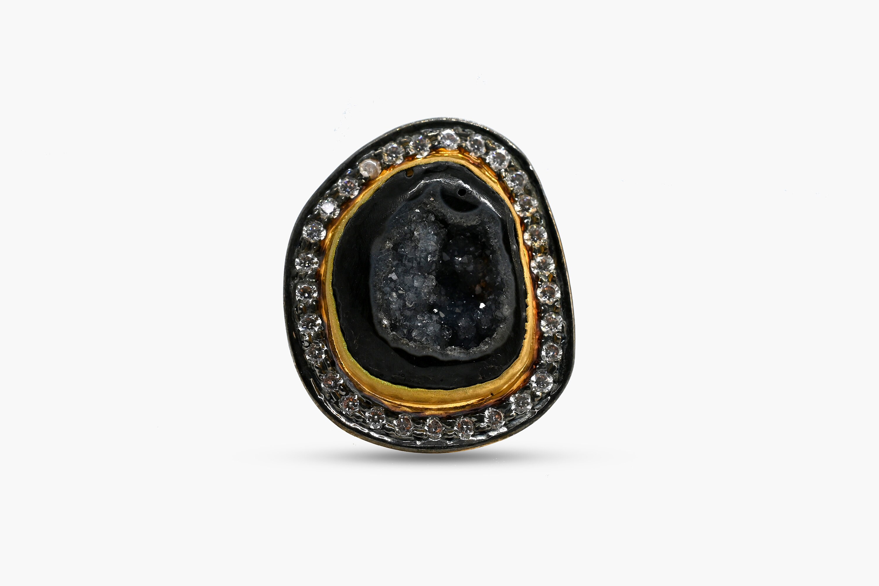 Rare Geode Pave Diamond Ring 24k Gold Plated Black Geode - Etsy