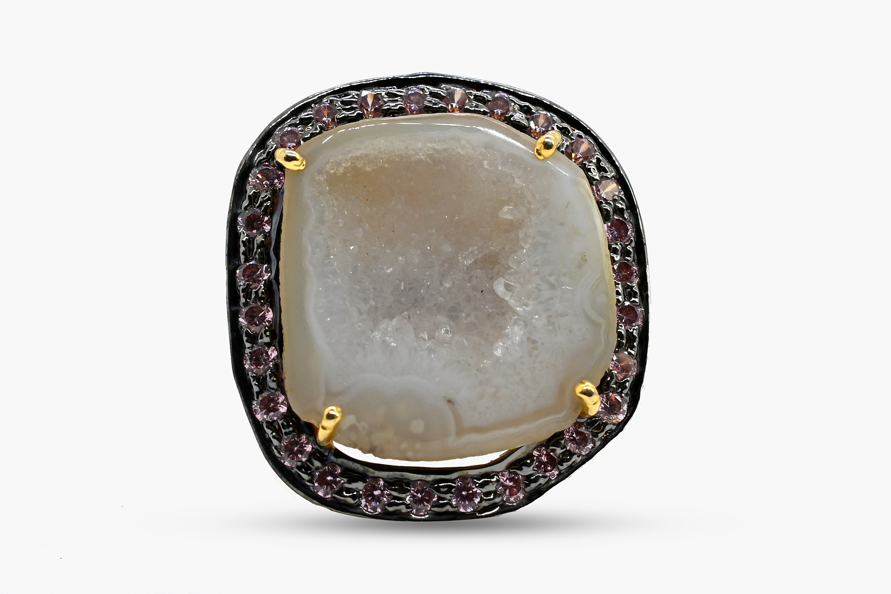 White Geode Pave Diamond Ring 24k Gold Plated Geode Stone - Etsy