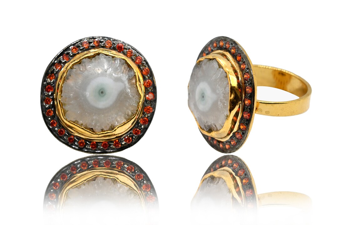 Geode Pave Diamond Ring 24k Gold Plated White Geode Stone - Etsy