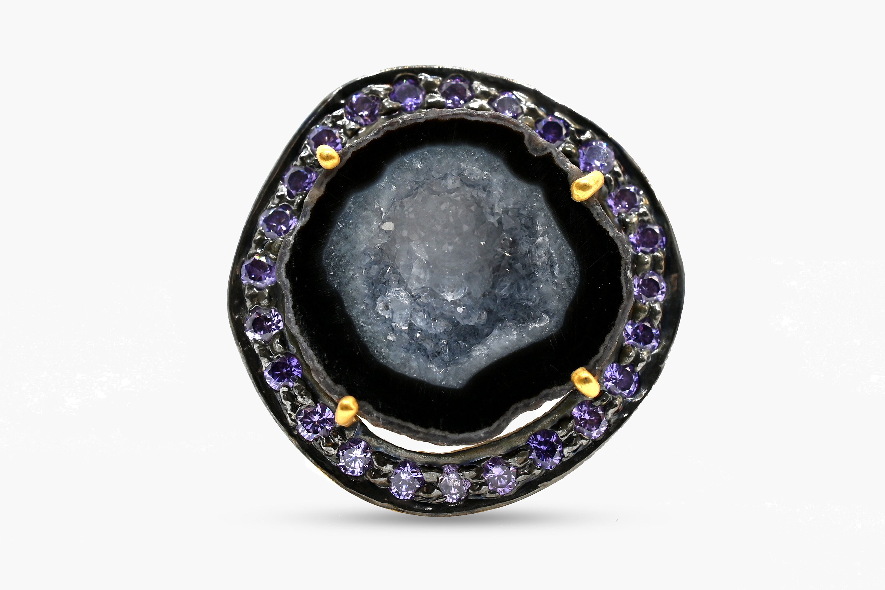 Black Geode Pave Diamond Ring 24k Gold Plated Geode Stone - Etsy
