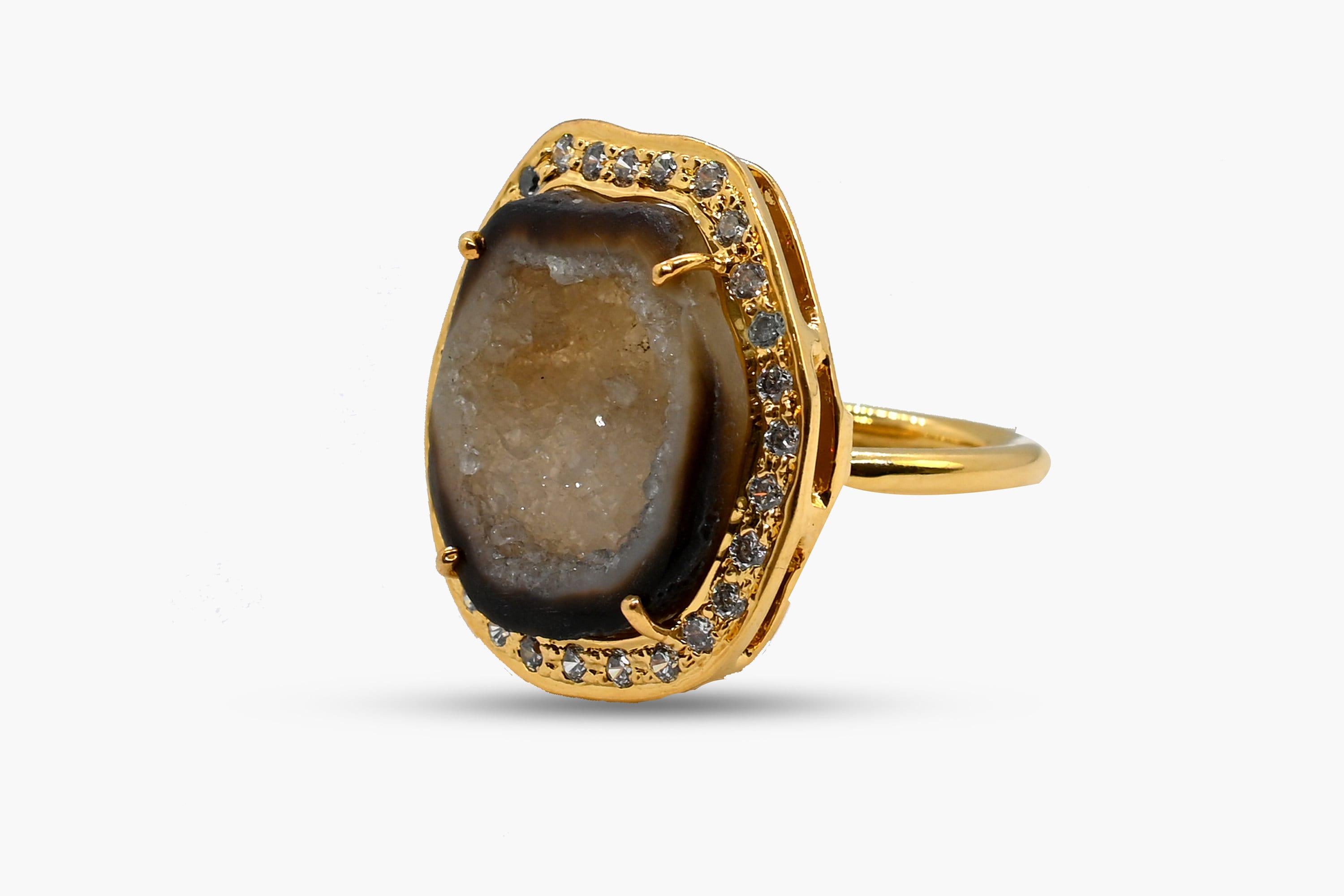 Black Geode Pave Diamond Ring 24k Gold Plated Geode Stone - Etsy