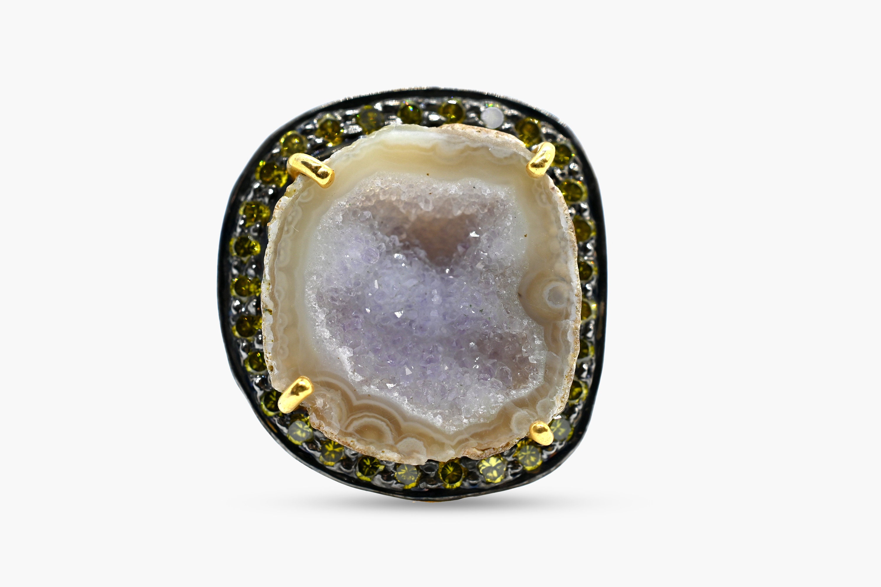 Geode Pave Diamond Ring, 24k Gold Plated White Geode Stone Druzy Ring ...