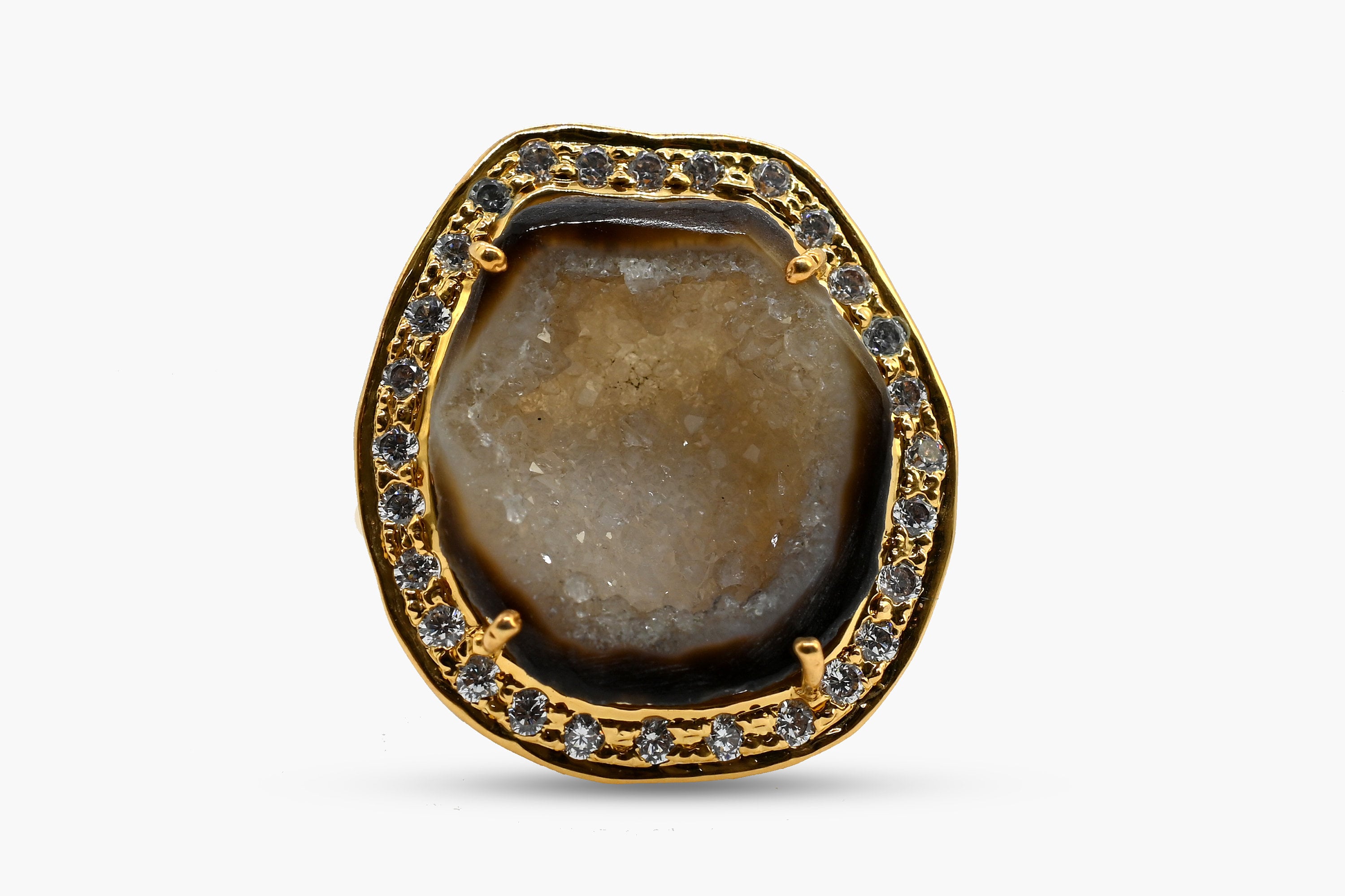 Black Geode Pave Diamond Ring 24k Gold Plated Geode Stone - Etsy