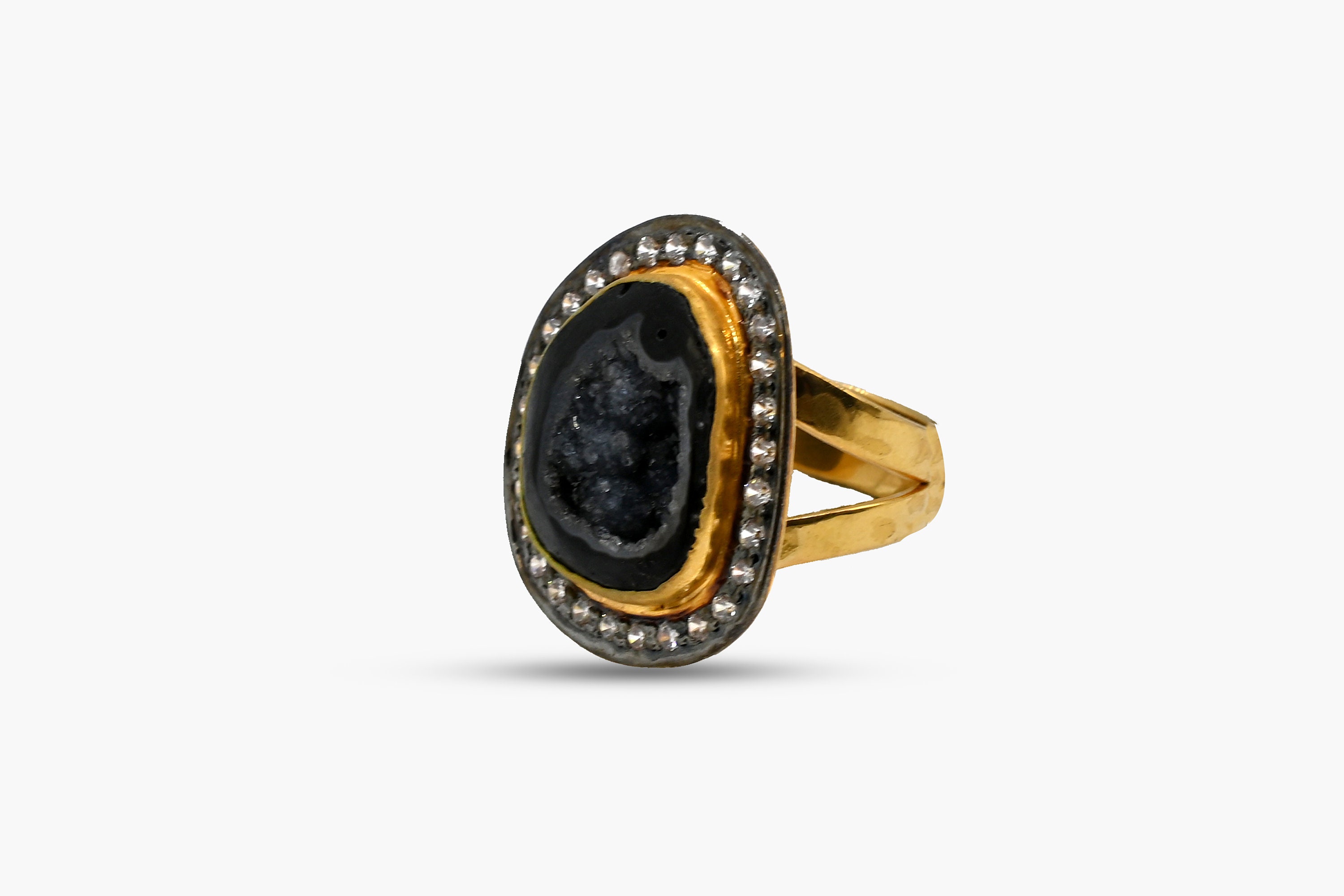 Rare Geode Pave Diamond Ring 24k Gold Plated Black Geode - Etsy