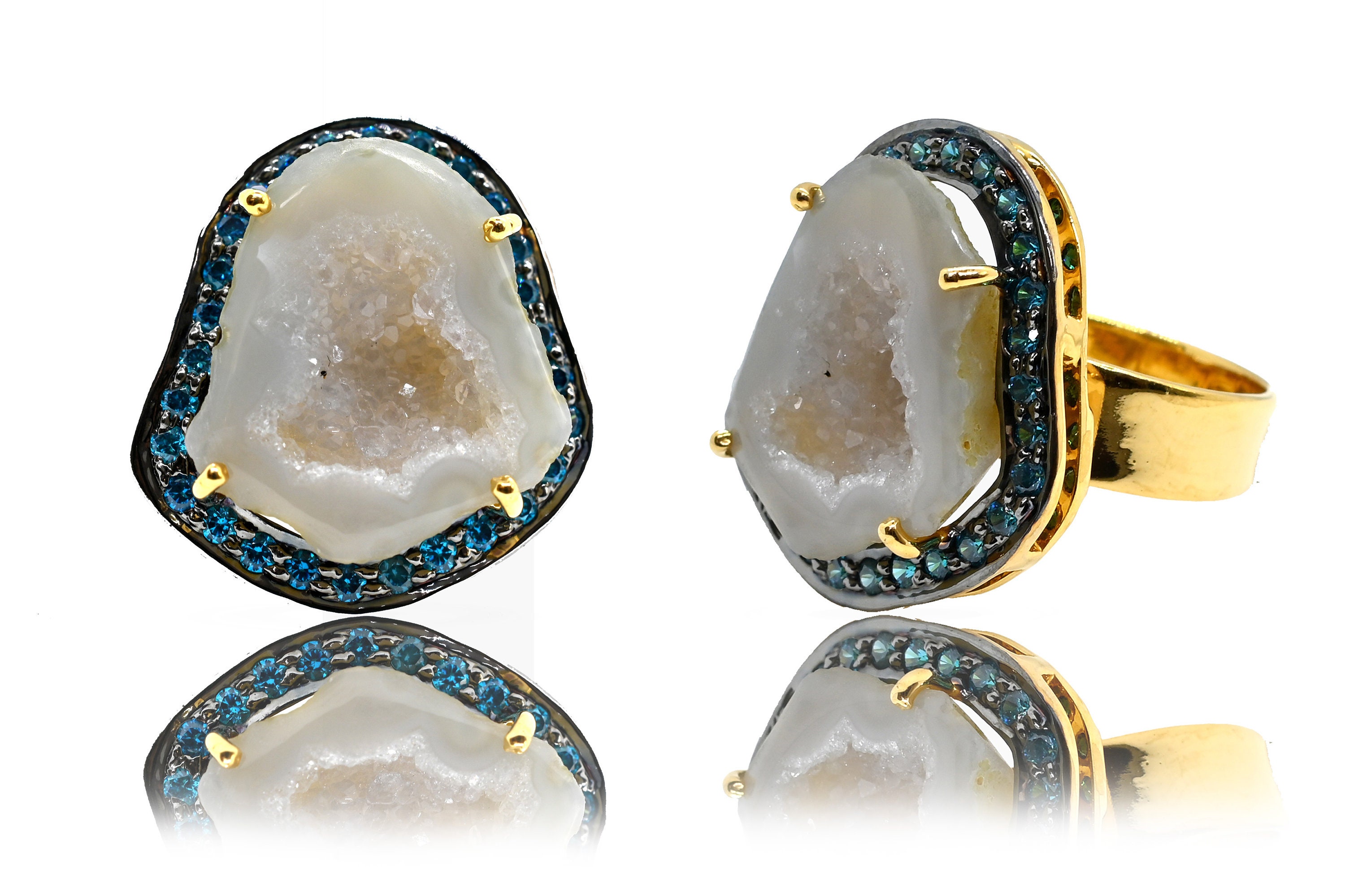 White Geode Pave Diamond Ring 24k Gold Plated Geode Stone - Etsy UK