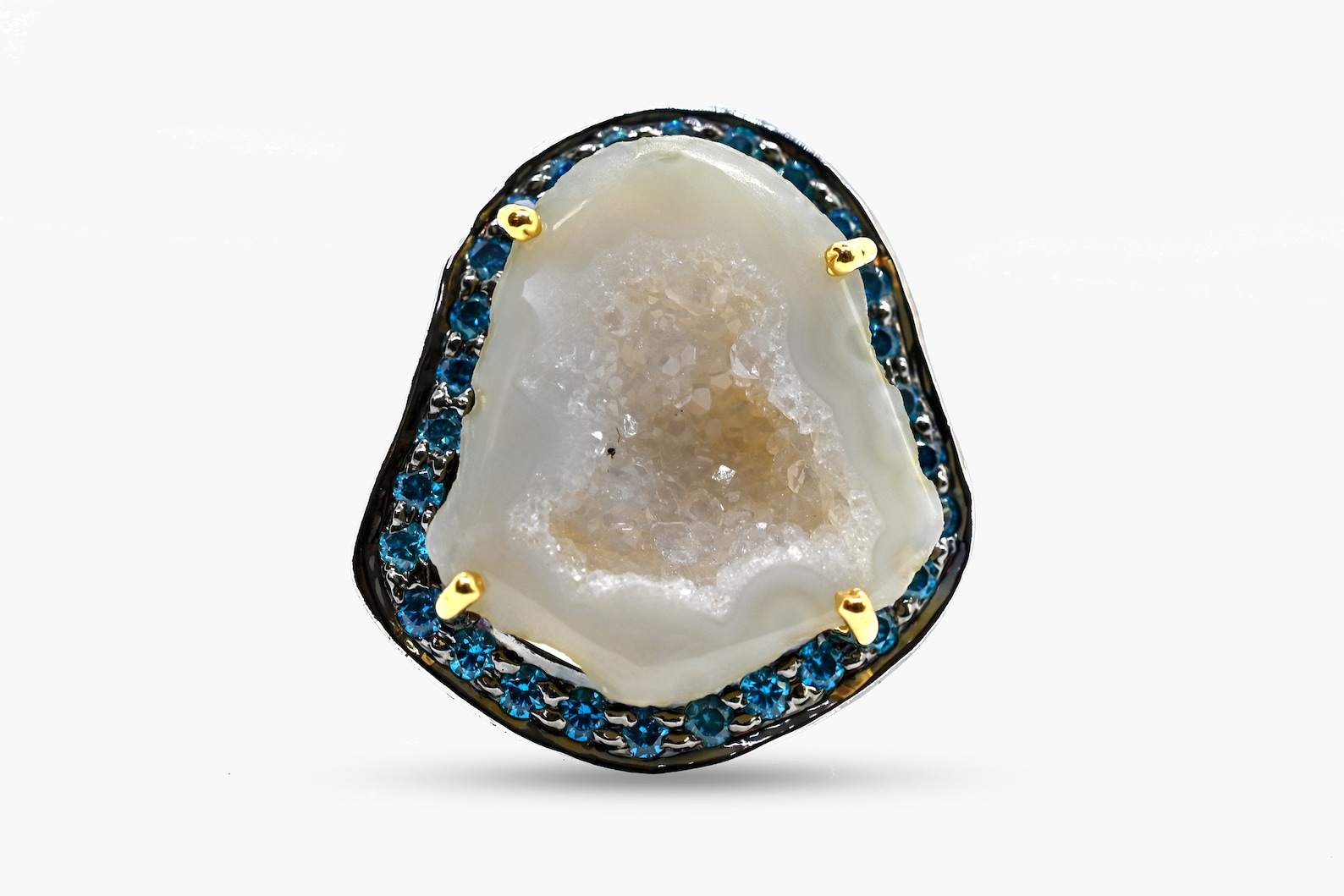 White Geode Pave Diamond Ring 24k Gold Plated Geode Stone - Etsy UK