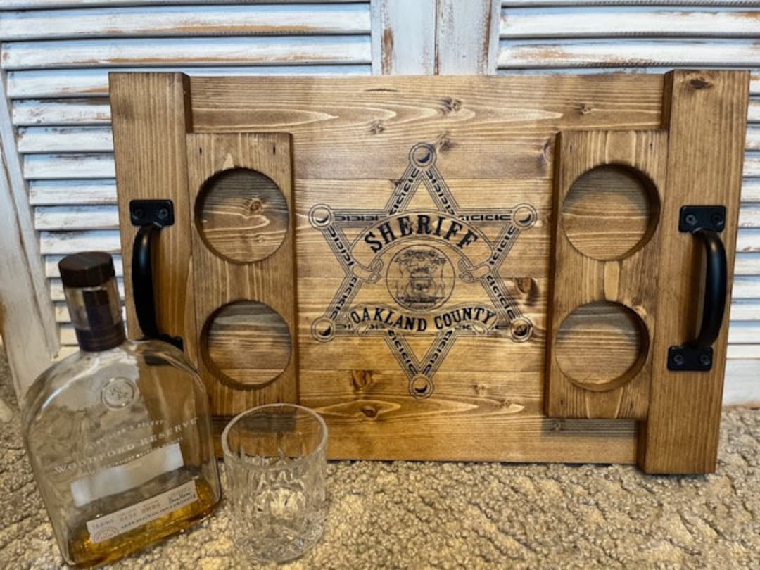 Handcrafted Law Enforcement Whiskey Tray: Customized Police Badge Gift ...