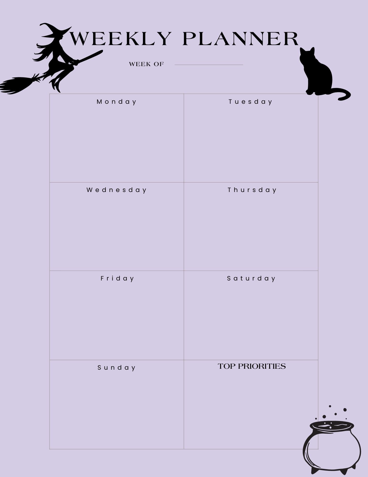 Witches Weekly Planner, Digital Download, Instant Download ...