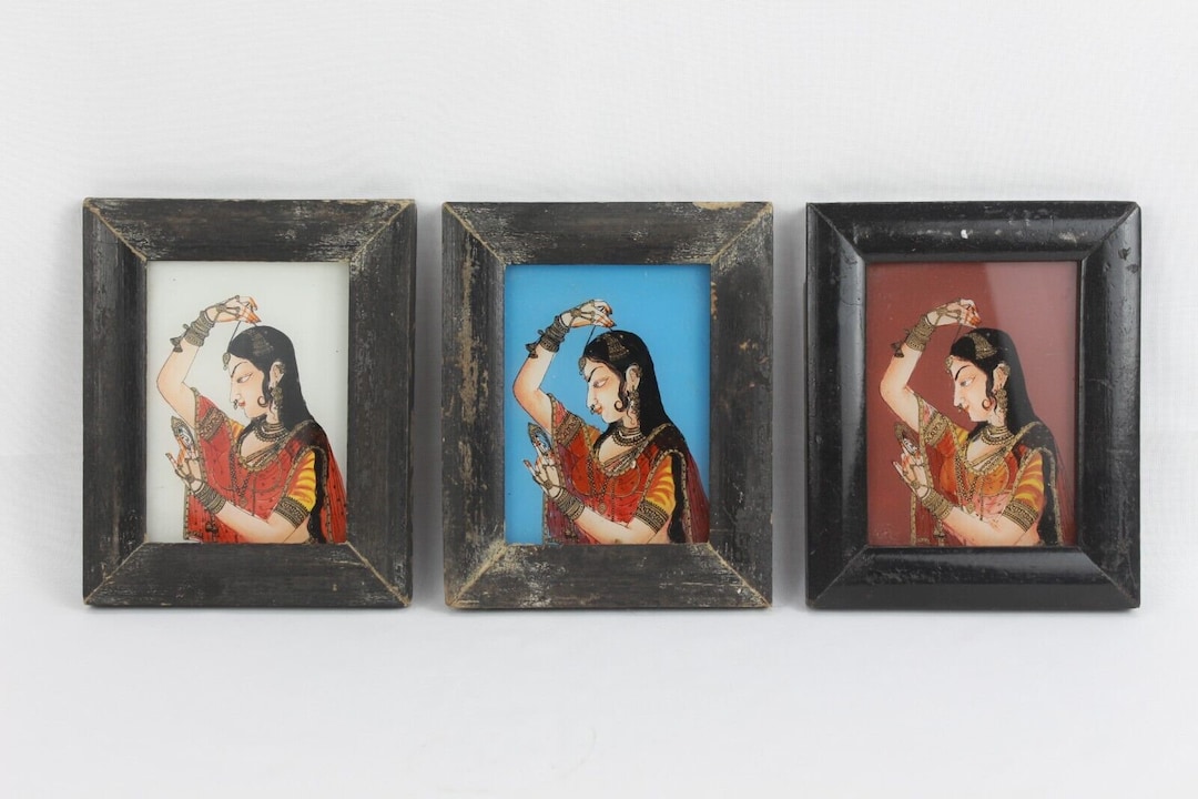 Vintage Old Photo Frames Reverse Glass Painting Indian Lady Portrait ...