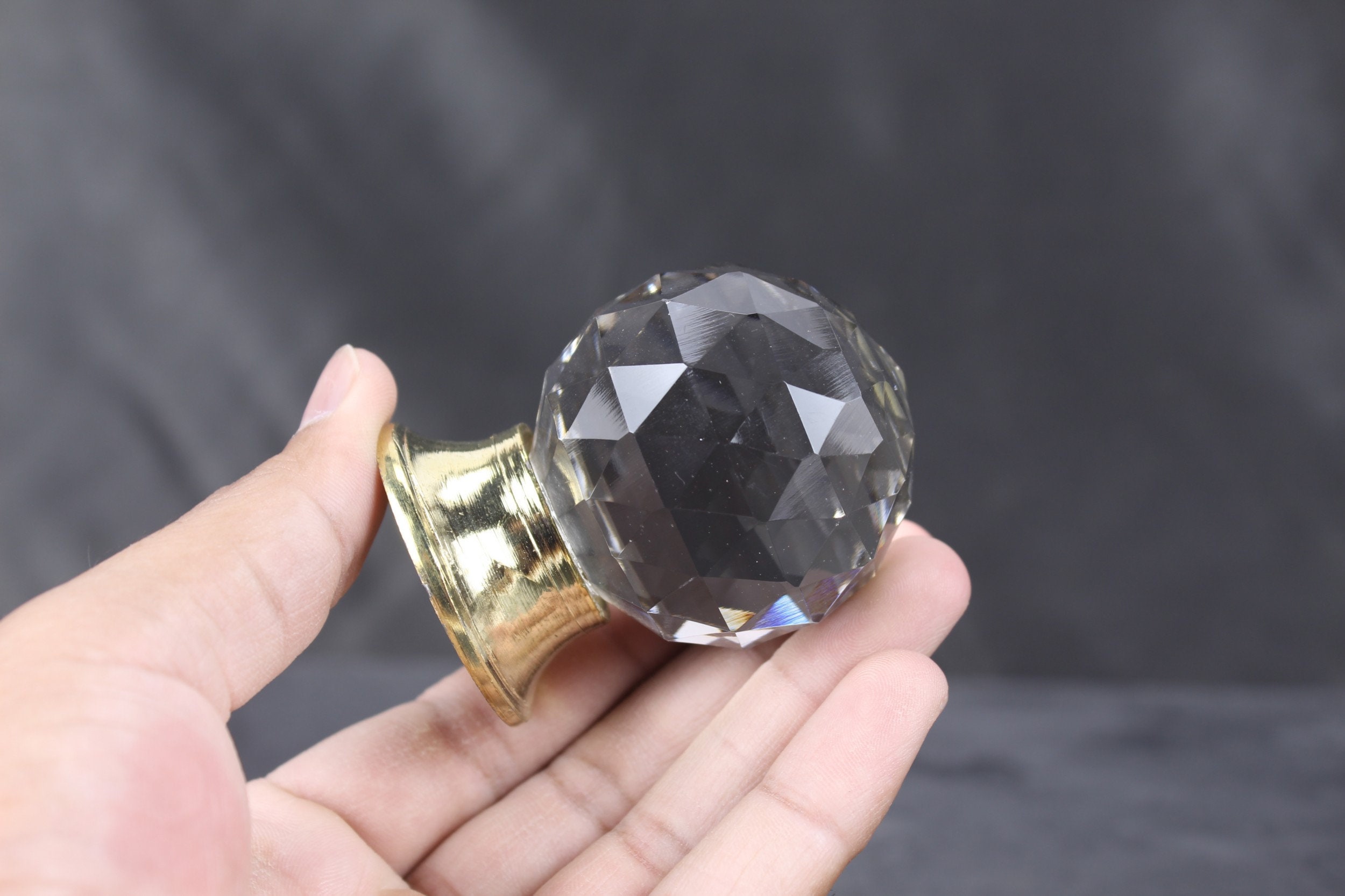 Vintage Clear Cut Glass Diamond Crystal Shape Handmade Brass Fitted Door Knob Handmade Crystal ...