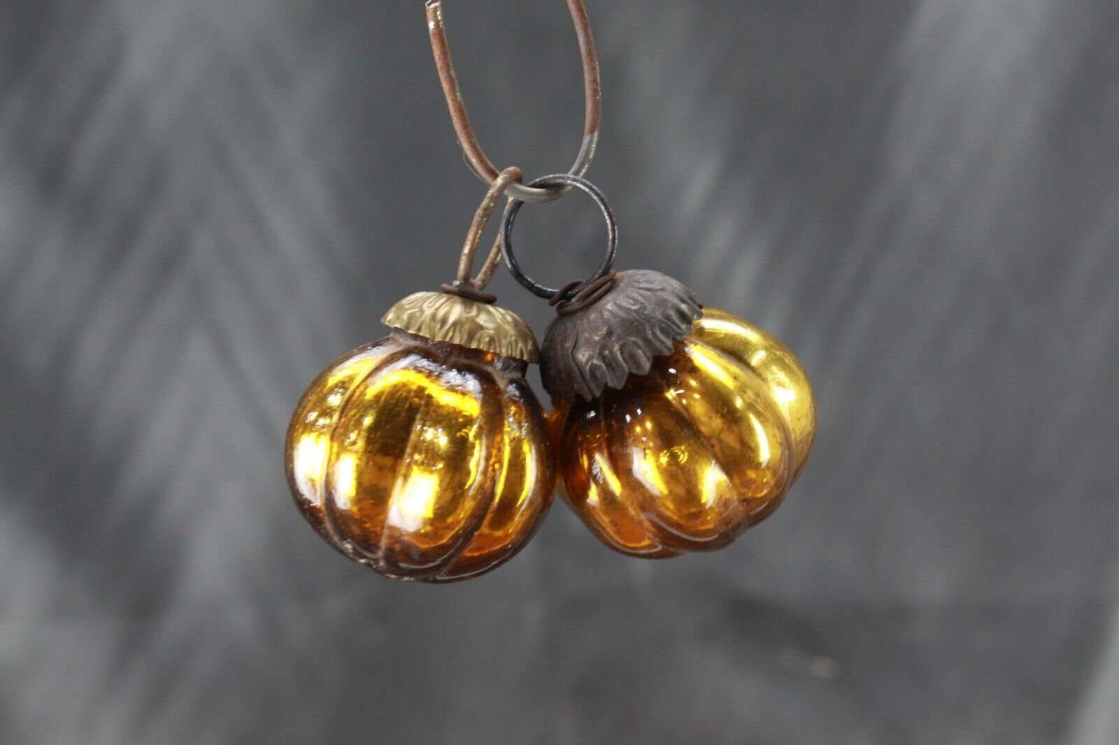 Antique Kugel Glass Ball Fruit Shape - Amber Glass With Brass Cap ...