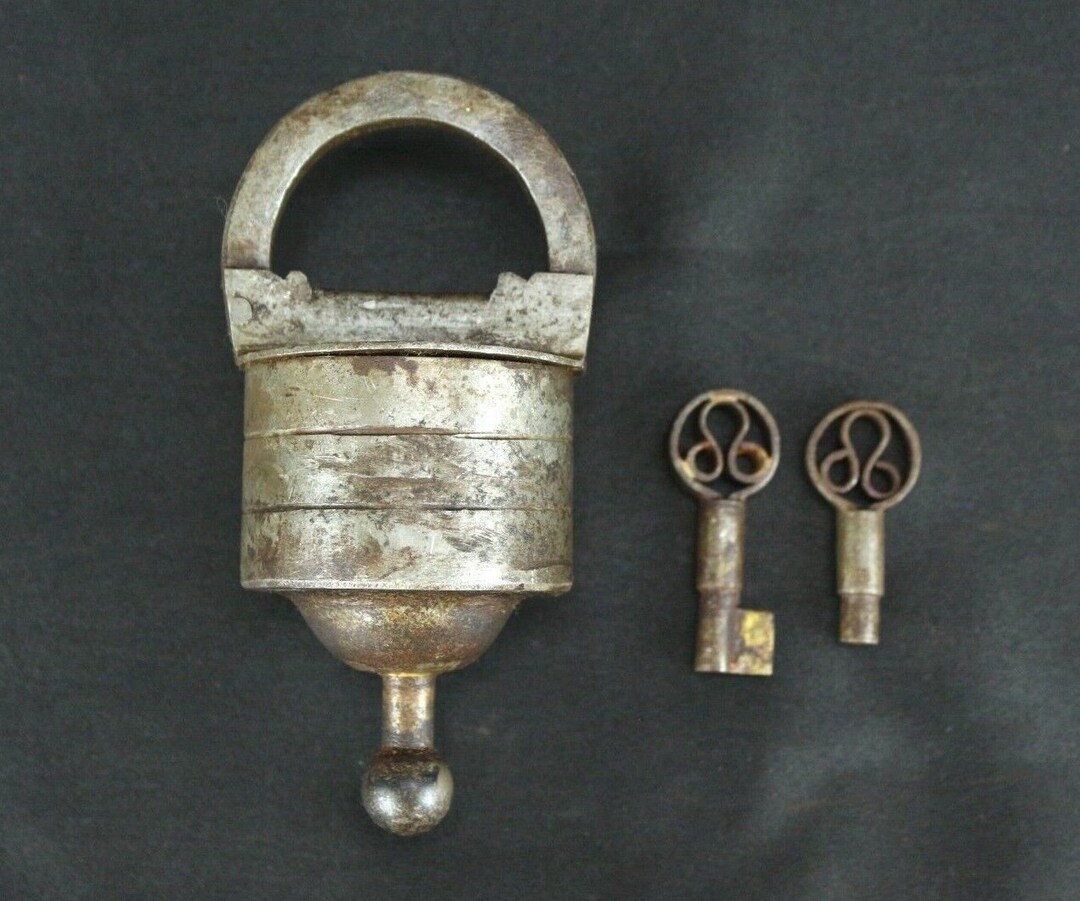Vintage Big Puzzle Lock: Handmade Iron Lock With Tricky Mechanism, Two ...