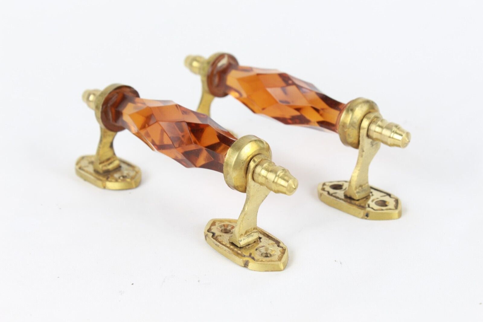 Antique Victorian Amber Glass Door Handle With Brass Fittings (set of 2 ...