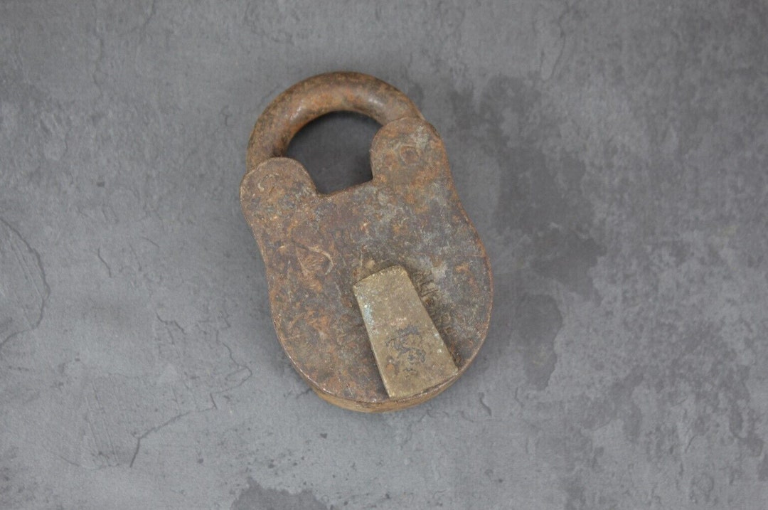 Vintage Old Indian Rusted Iron Padlock - Jammed, No Key, Decorative ...
