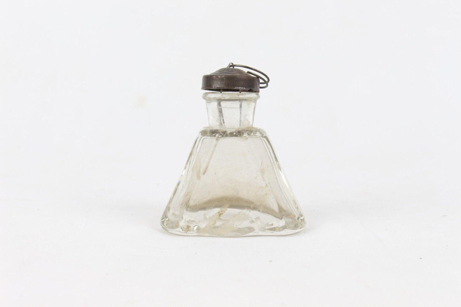Antique Thick Clear Glass Ink Pot With Rare Brass Cap - Old Collectible ...