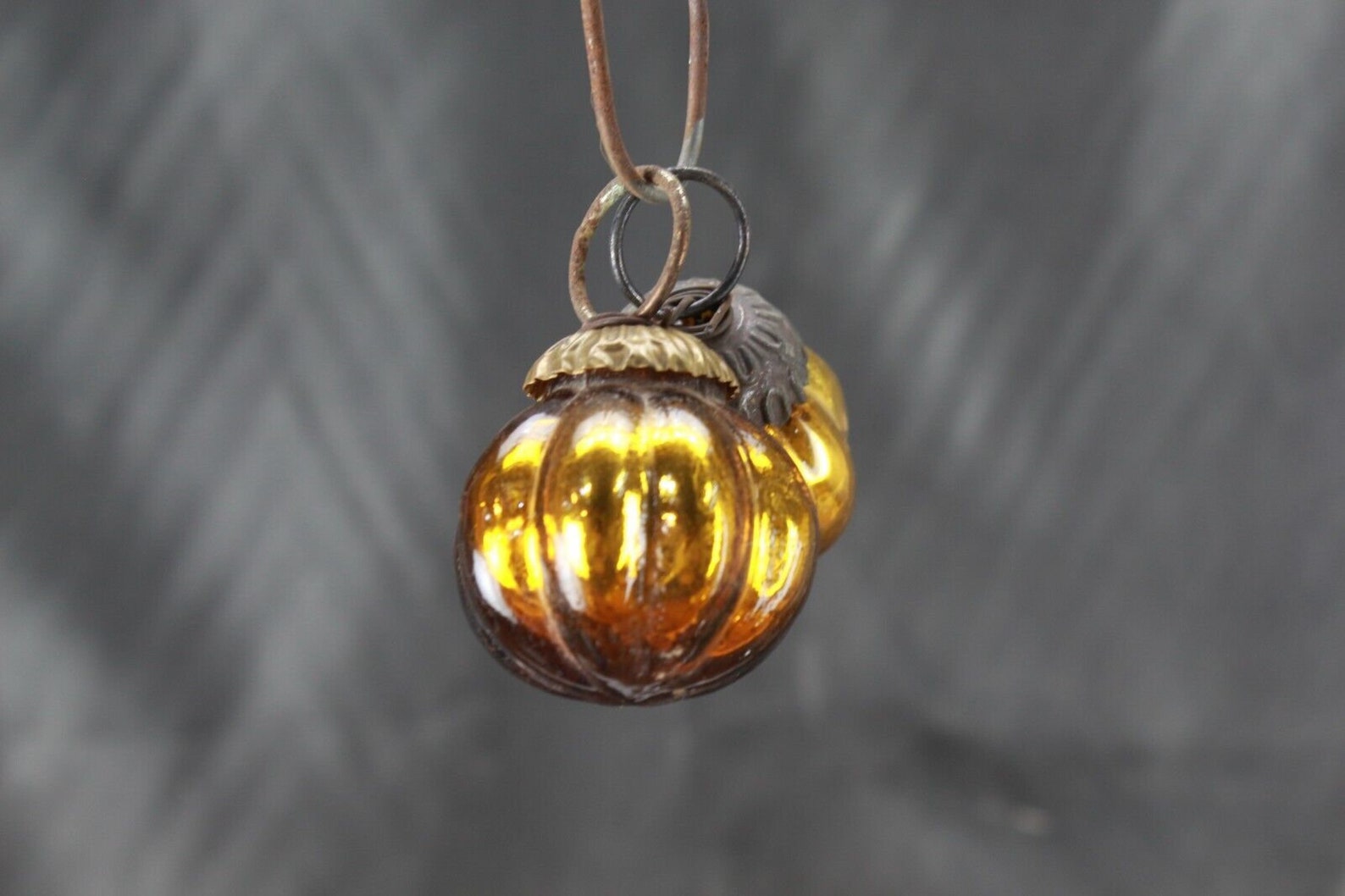 Antique Kugel Glass Ball Fruit Shape - Amber Glass With Brass Cap ...