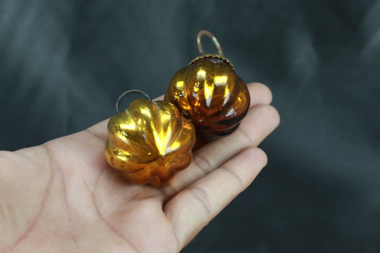 Antique Kugel Glass Ball Fruit Shape - Amber Glass With Brass Cap ...