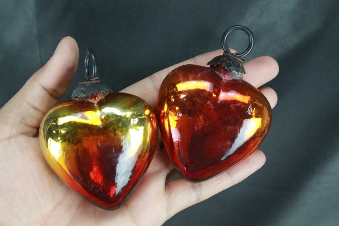 Antique Handmade Kugel Glass Ball Heart Shape Christmas Decorative ...
