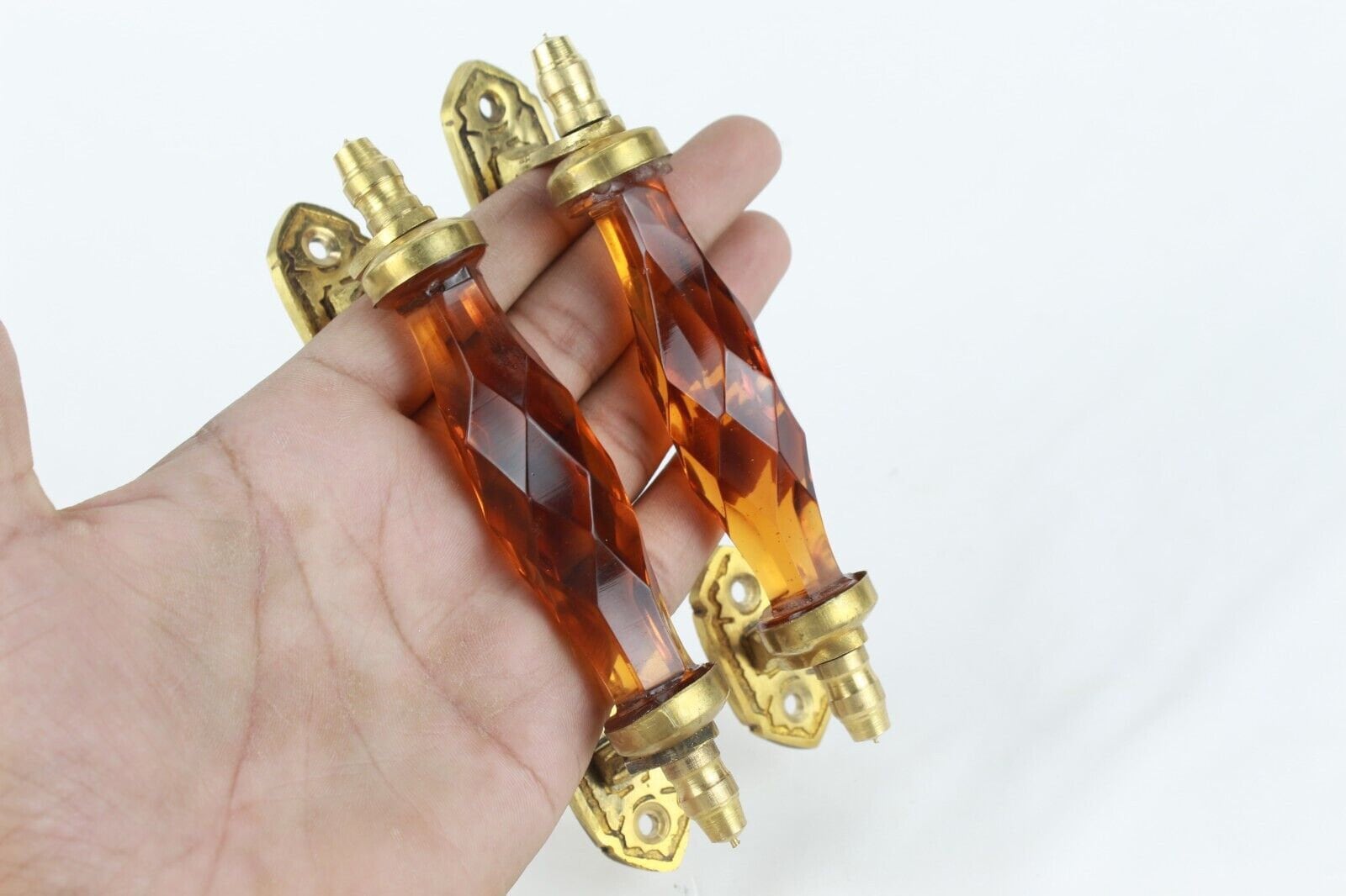 Antique Victorian Amber Glass Door Handle With Brass Fittings (set of 2 ...