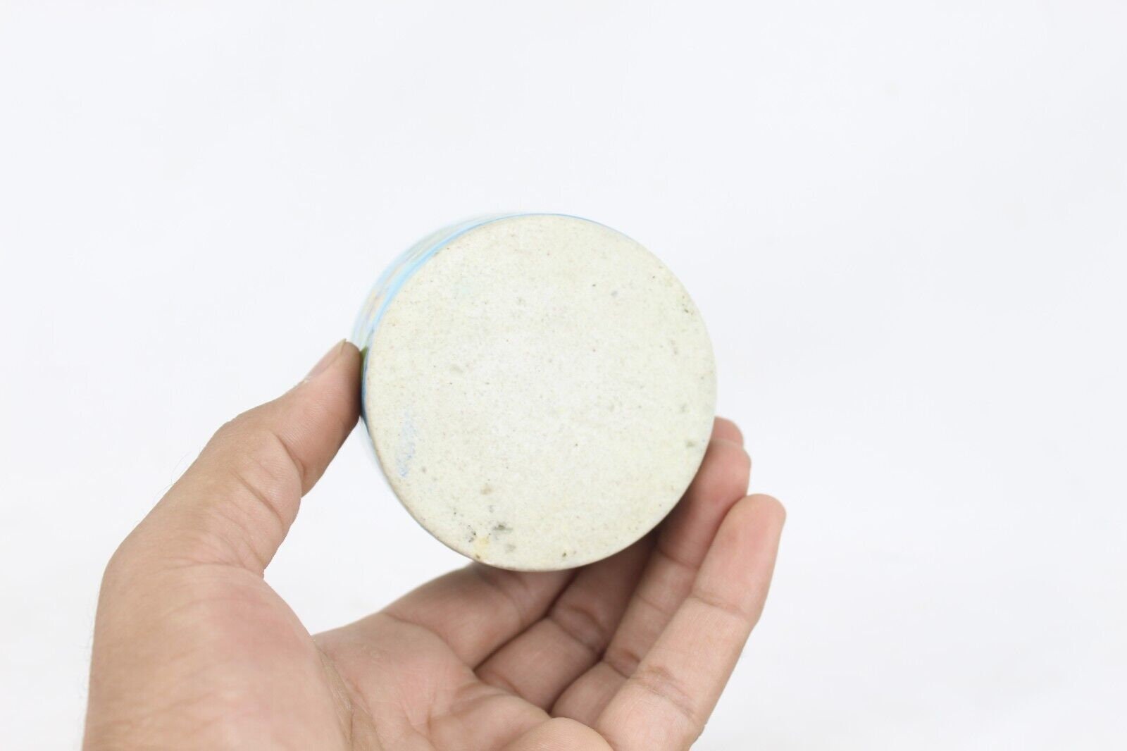 Vintage Indian Floral Art Blue Pottery Ceramic Ink Pot W/ Brass Cap Ink ...