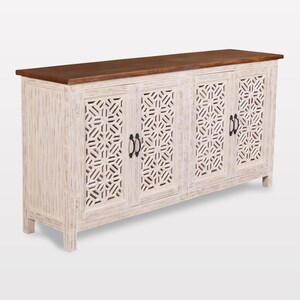 Carved Wooden Big Sideboard Distressed White Finish Ample Storage, 4 ...