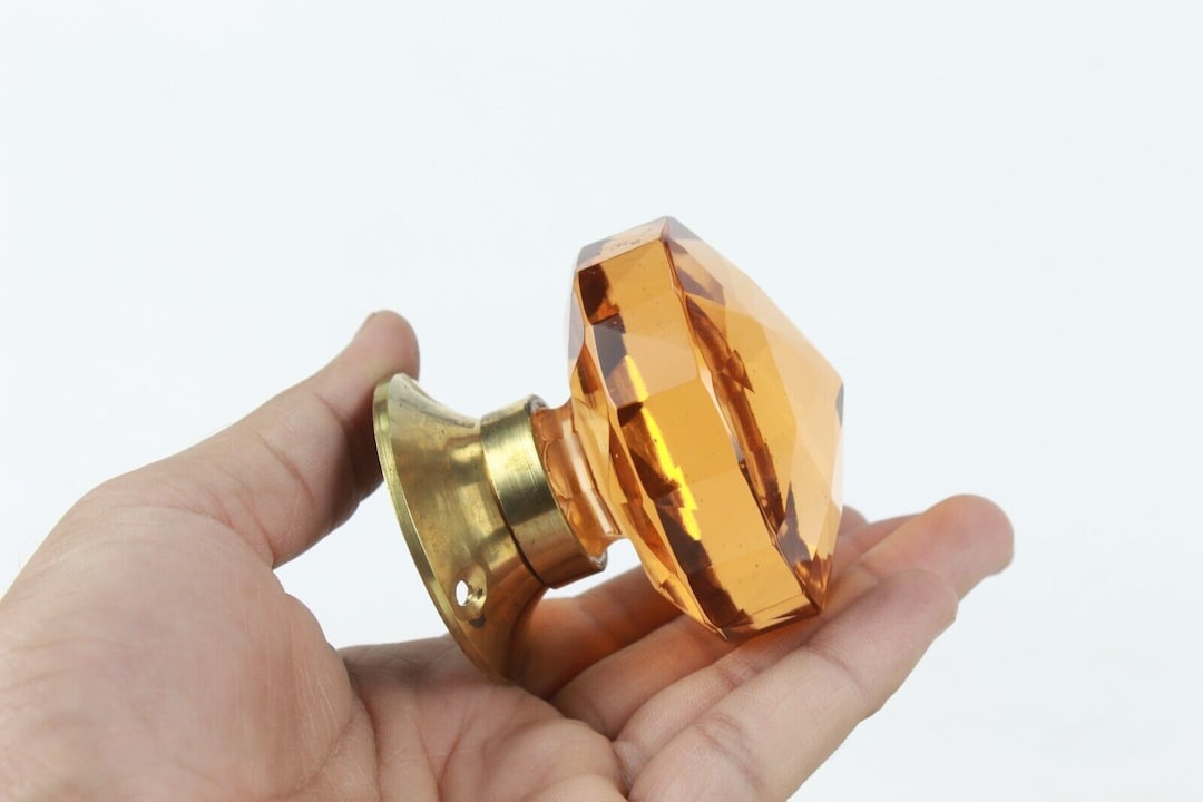 Vintage Victorian Style Amber Glass Door Knob With Diamond Cut Design ...