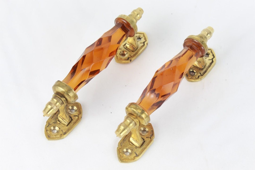 Antique Victorian Amber Glass Door Handle With Brass Fittings (set of 2 ...