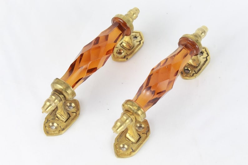 Antique Victorian Amber Glass Door Handle With Brass Fittings (set of 2 ...