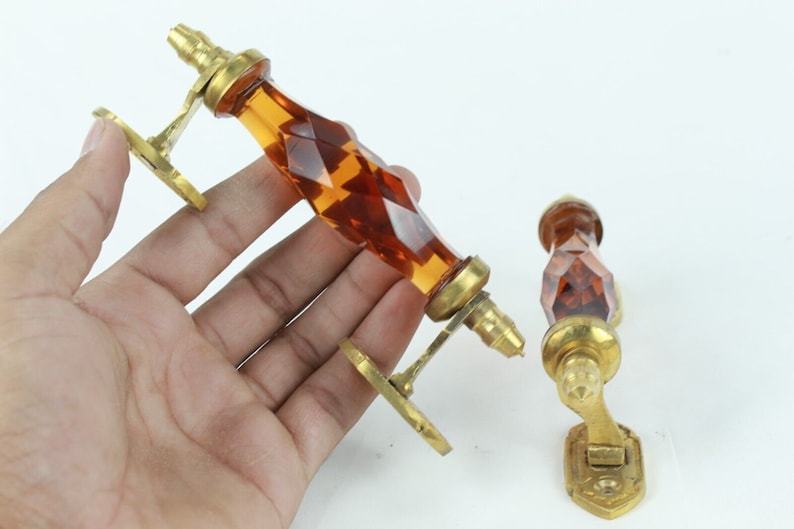 Antique Victorian Amber Glass Door Handle With Brass Fittings (set of 2 ...