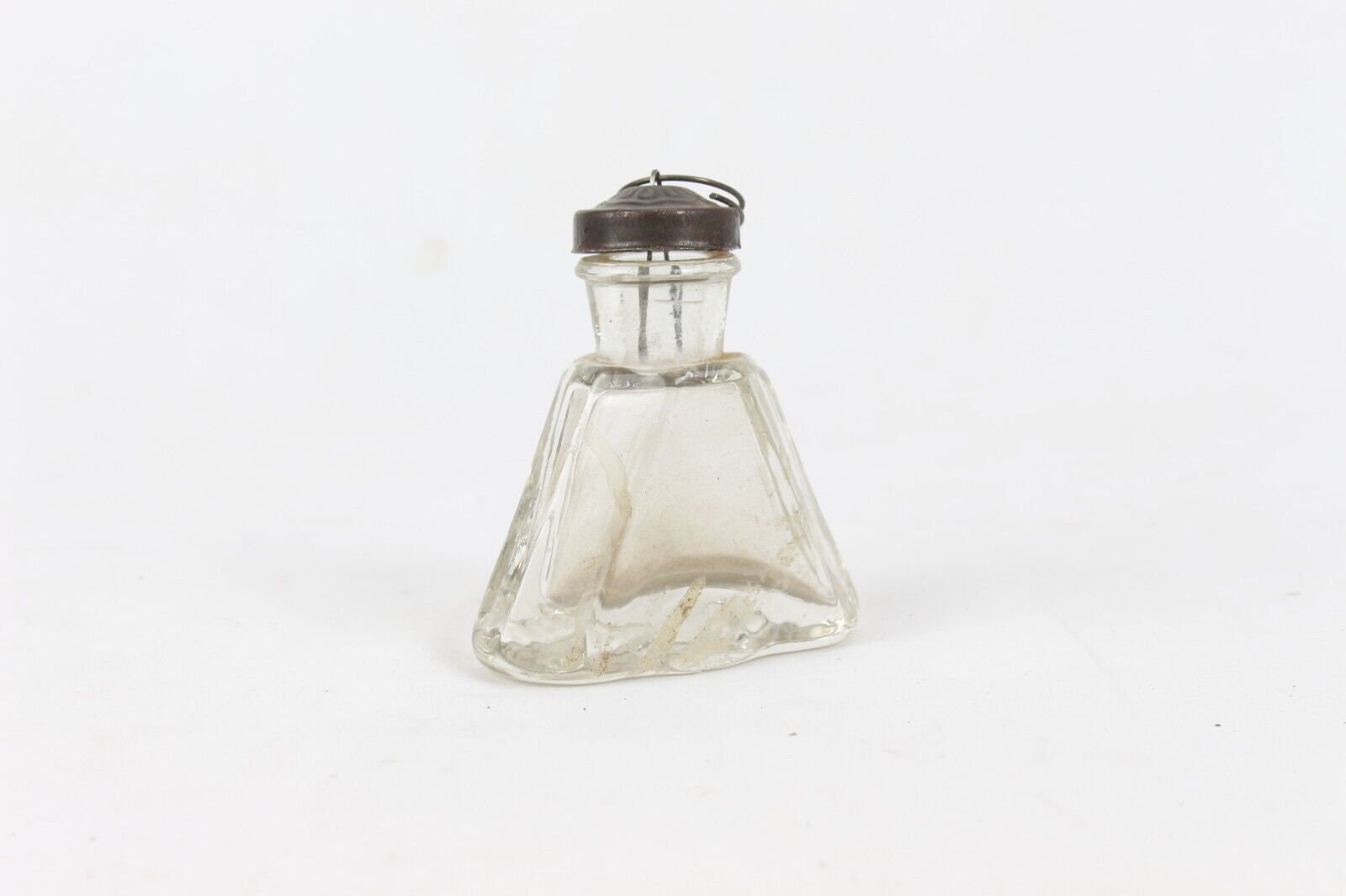 Antique Thick Clear Glass Ink Pot With Rare Brass Cap - Old Collectible ...