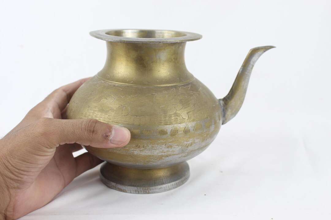 Vintage Brass Holy Water Pot: Hand-embossed Indian Ritual Jug - Etsy