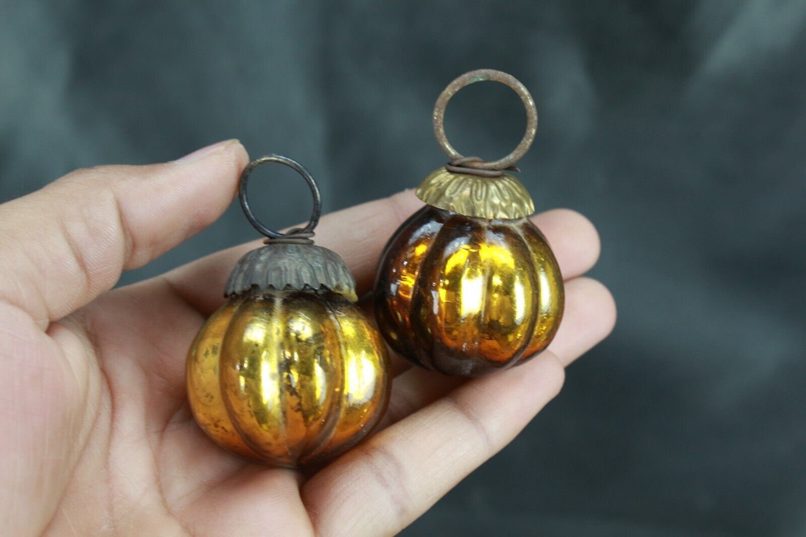 Antique Kugel Glass Ball Fruit Shape - Amber Glass With Brass Cap ...