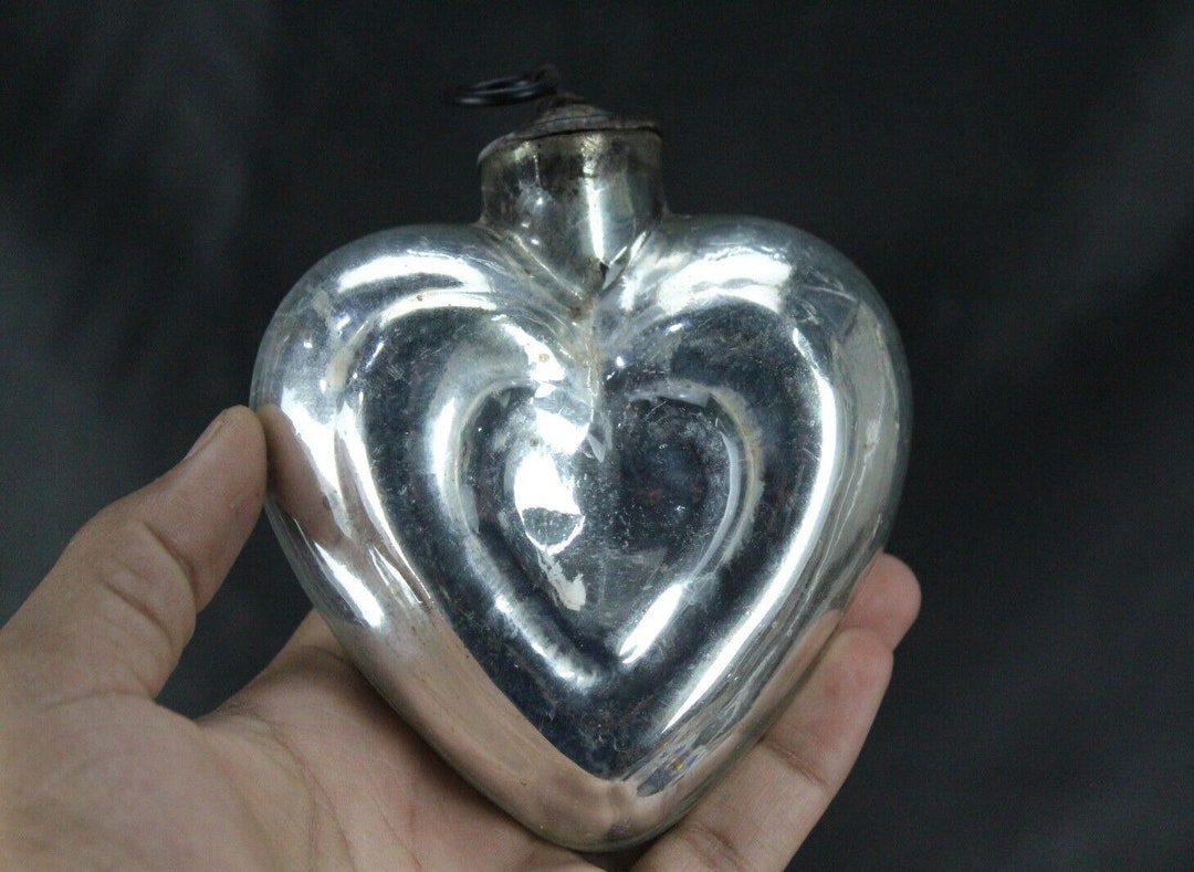 Antique Kugel Silver Glass Ball - Heart Inside Heart Shape Christmas ...