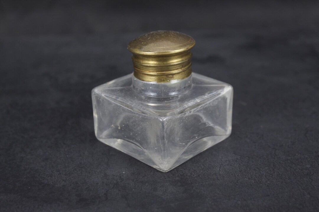 Vintage Square Glass Inkwell With Brass Lid - Etsy
