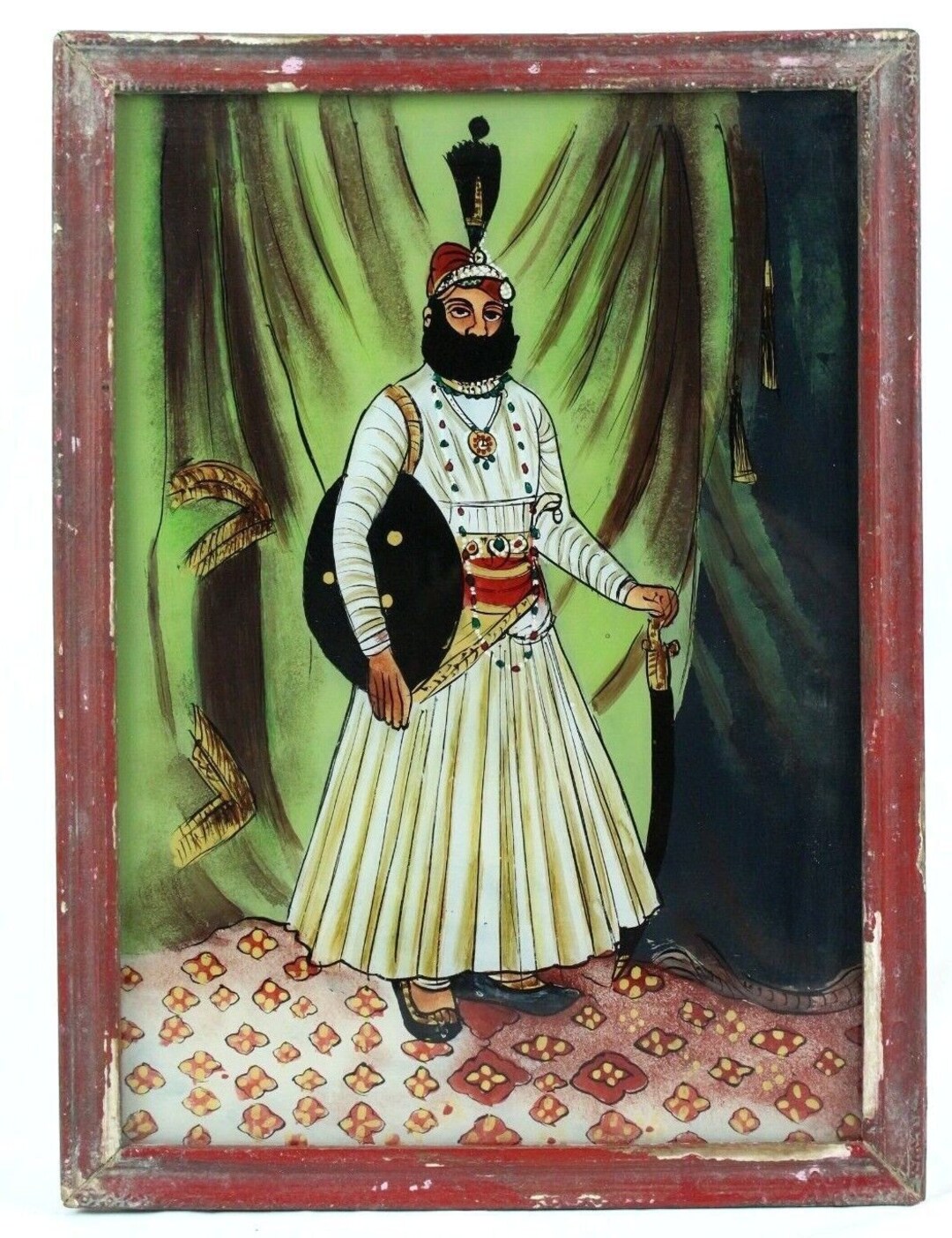 Royal Splendor: Vintage Rajput King Handmade Multicolor Reverse Glass ...