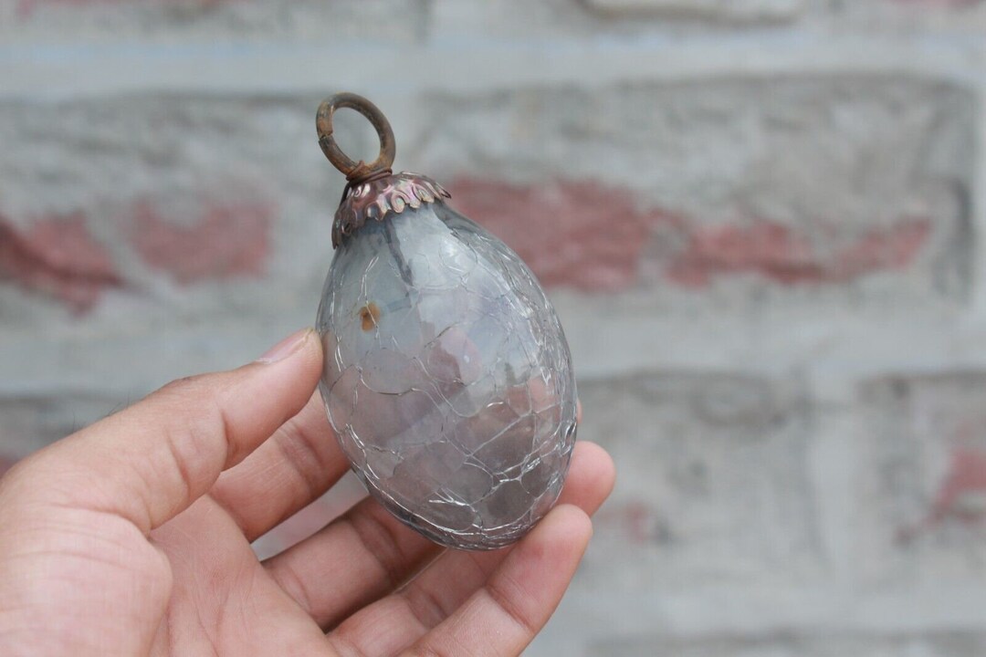 Antique Kugel Clear Crackle Glass Ball Christmas Ornament Egg Shape ...