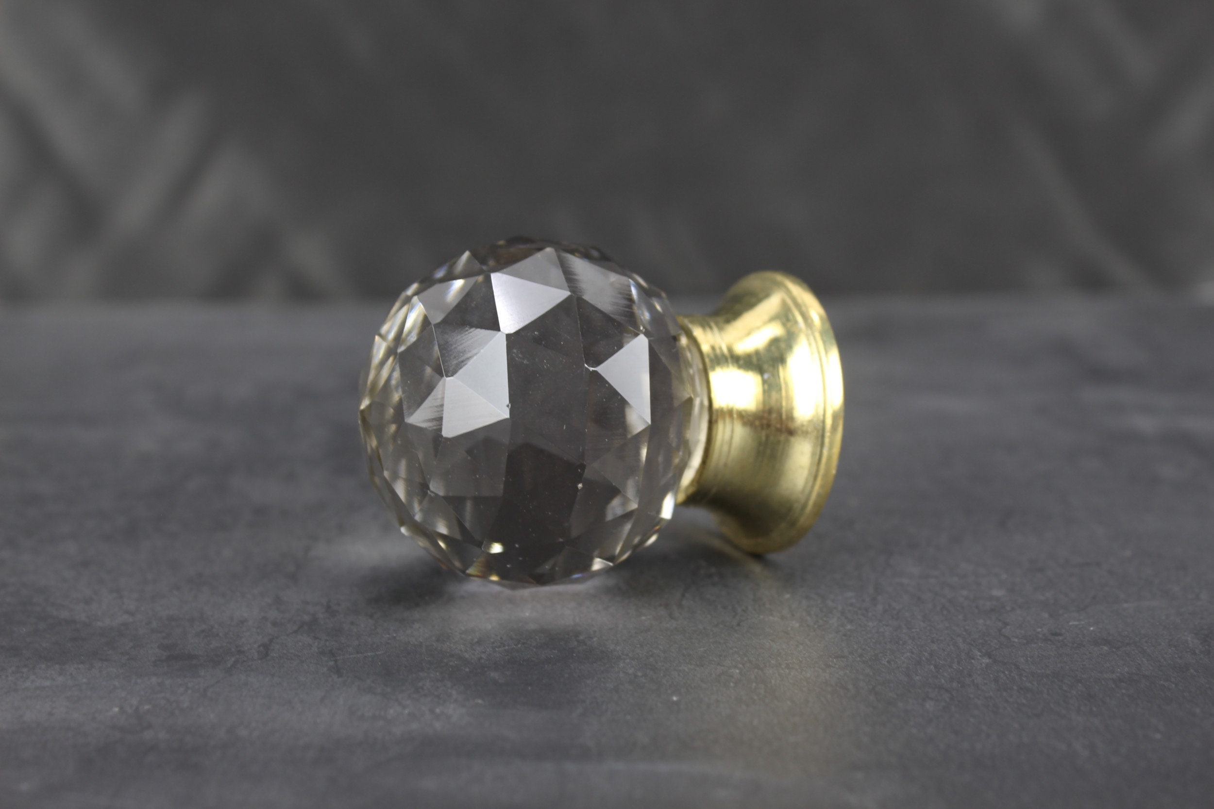 Vintage Clear Cut Glass Diamond Crystal Shape Handmade Brass Fitted Door Knob Handmade Crystal ...