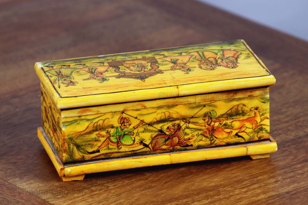 Antique Bone Trinket, Jewelry Box, Ring Box, Hand Painted Bone Box ...