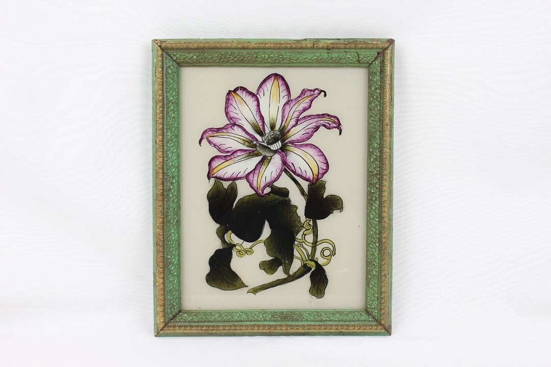 Vintage Lotus Flower Reverse Glass Painting - Wood Frame Wall Art - Etsy