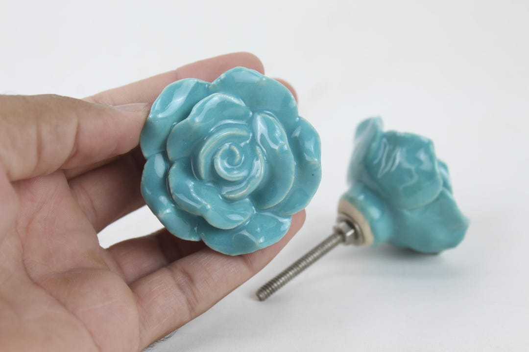 Handmade Teal Rose Ceramic Door Knobs - Vintage Style Set of 2 - Etsy
