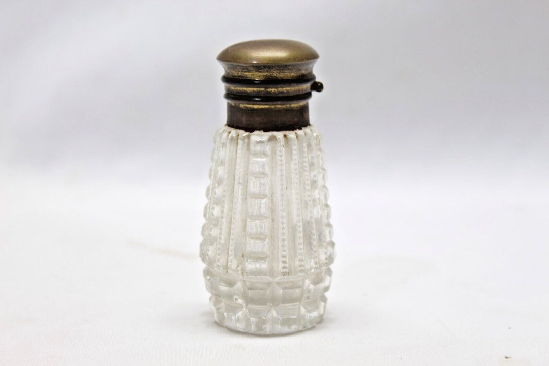 Embossed Cut Glass Inkwell: Small Vintage Glassware With Brass Cap - Etsy
