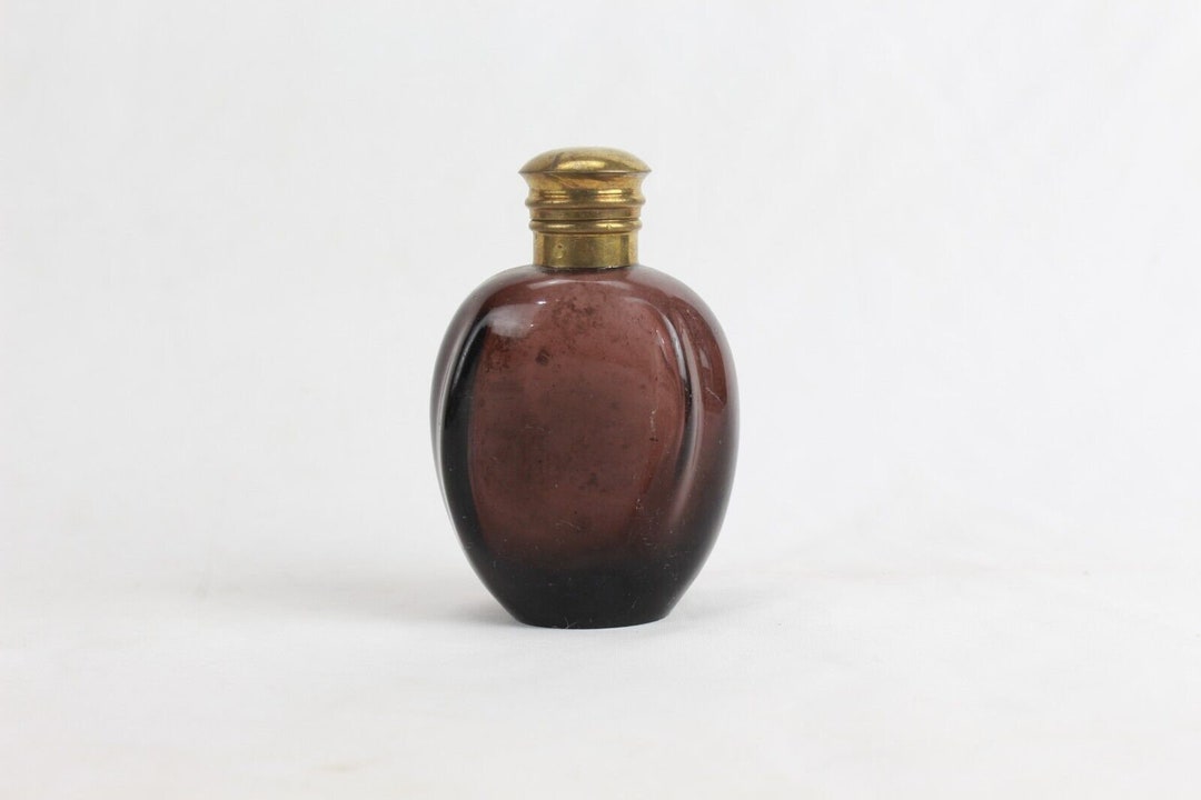 Antique Thick Maroon Glass Ink Pot With Fitted Brass Cap - Old ...