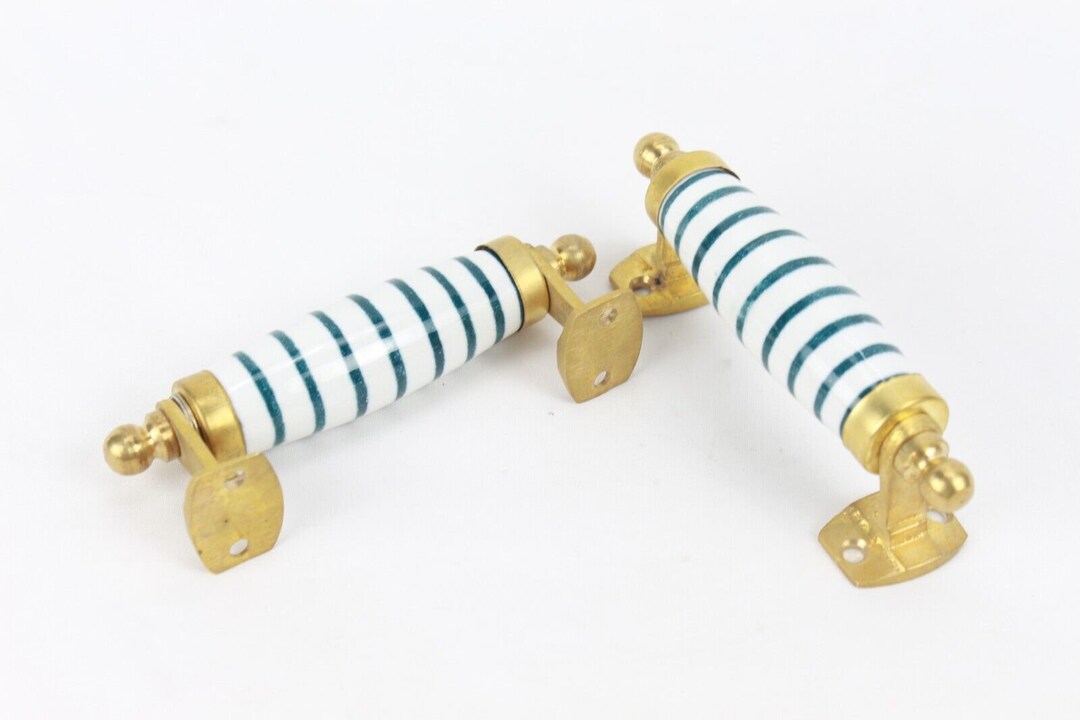 Small Ceramic Cabinet Door Drawer Handle - Handmade Design Brass Set (2 ...