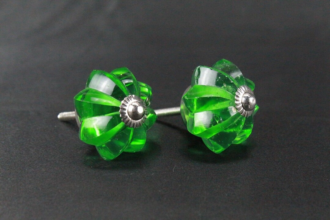 Victorian Green Glass Door Knobs Set 2 Pcs - Thick Glass, New Metal Shafts - Etsy