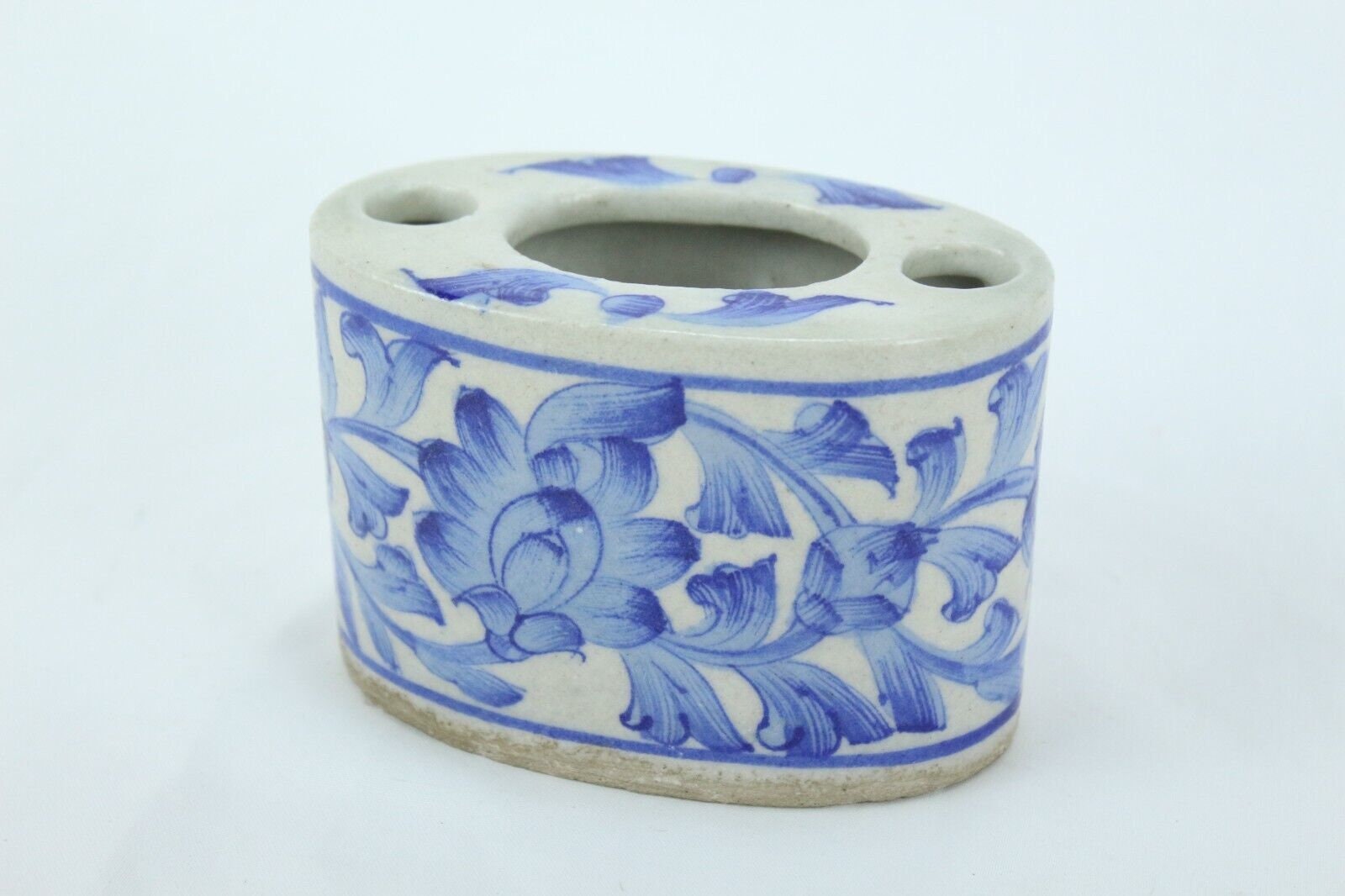 Boho Blue Floral Ceramic Pen Holder: Handmade Desk Decor With Artistic ...