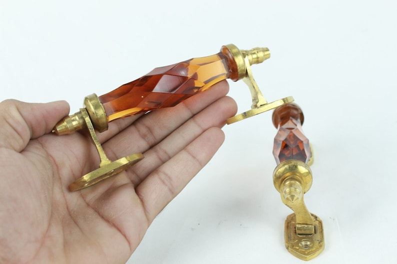 Antique Victorian Amber Glass Door Handle With Brass Fittings (set of 2 ...