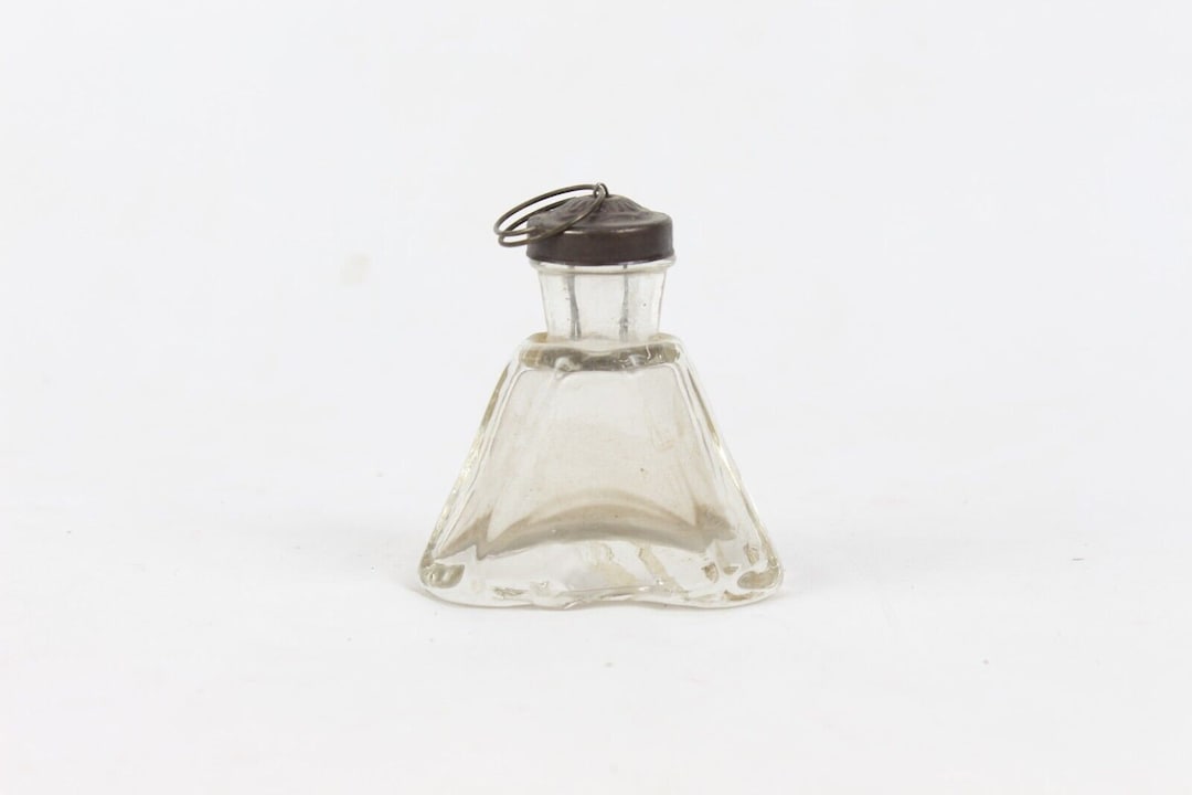 Antique Thick Clear Glass Ink Pot With Rare Brass Cap - Old Collectible ...