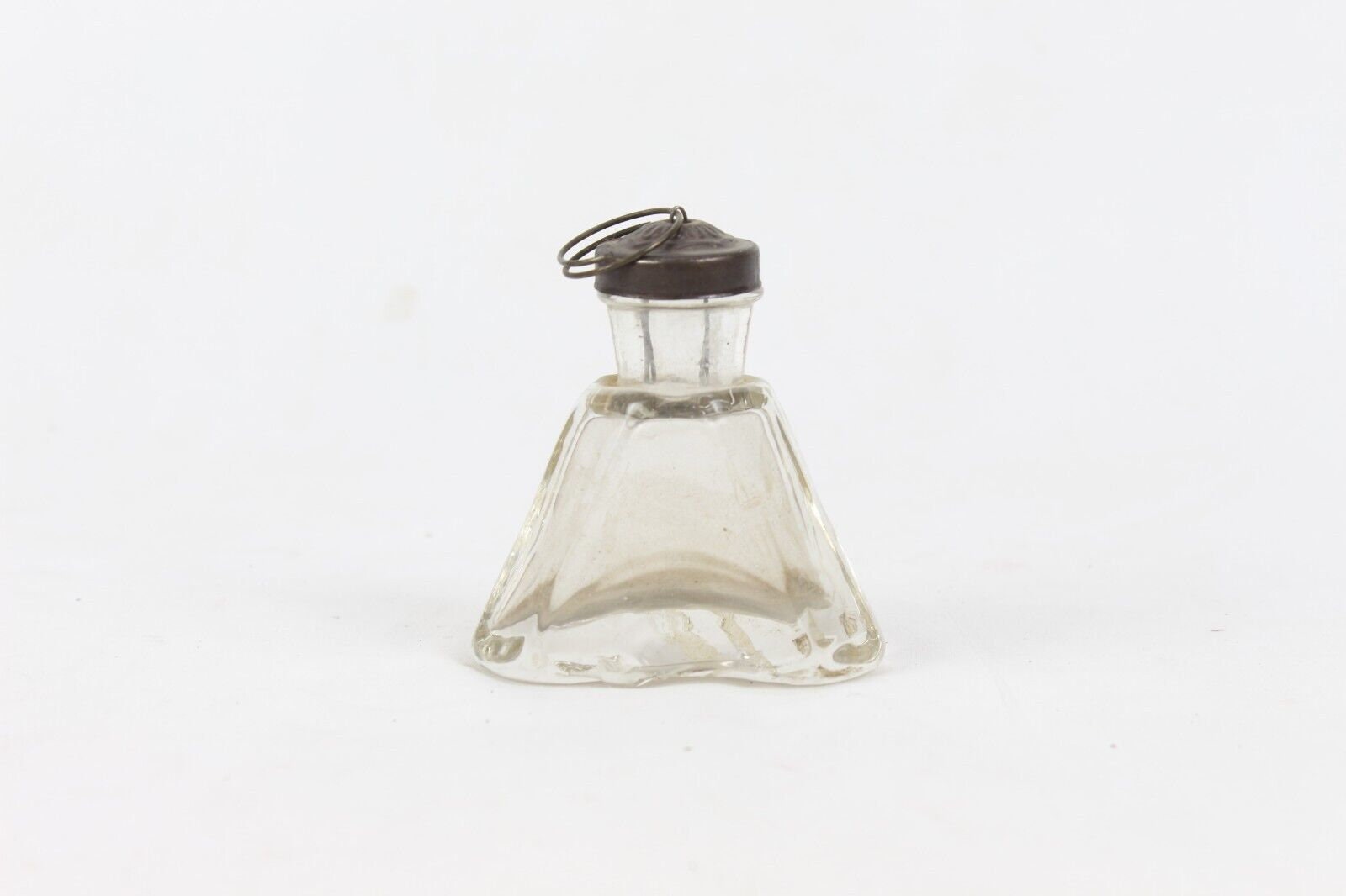 Antique Thick Clear Glass Ink Pot With Rare Brass Cap - Old Collectible ...