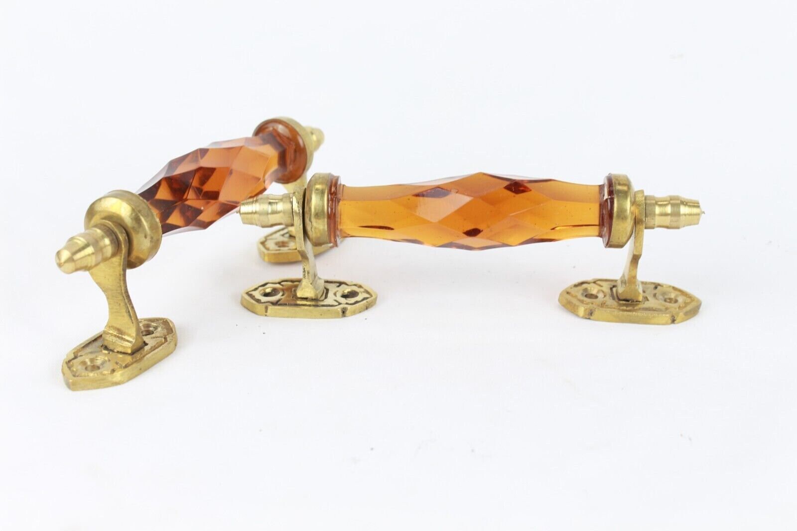 Antique Victorian Amber Glass Door Handle With Brass Fittings (set of 2 ...