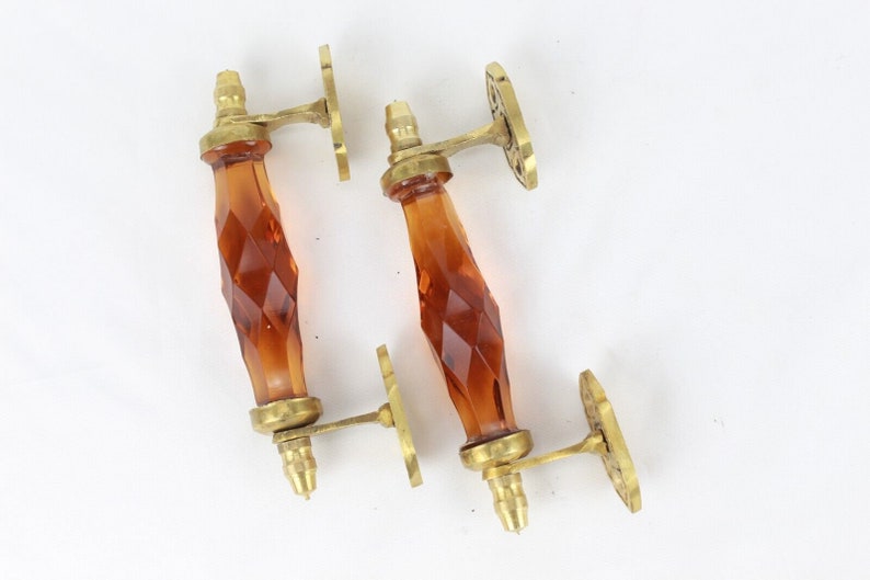 Antique Victorian Amber Glass Door Handle With Brass Fittings (set of 2 ...